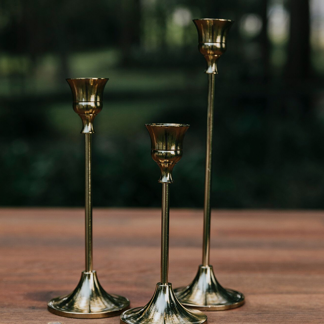 Gold Candle Holders - Maple Party and Event Hire